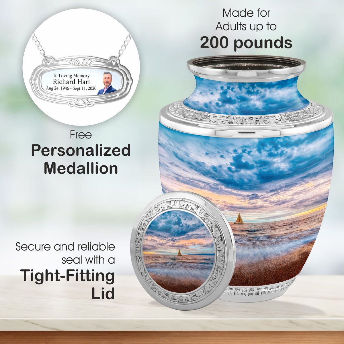 Aesthetic Sunset Beach Theme Cremation Urn – The Heavenly Memorials